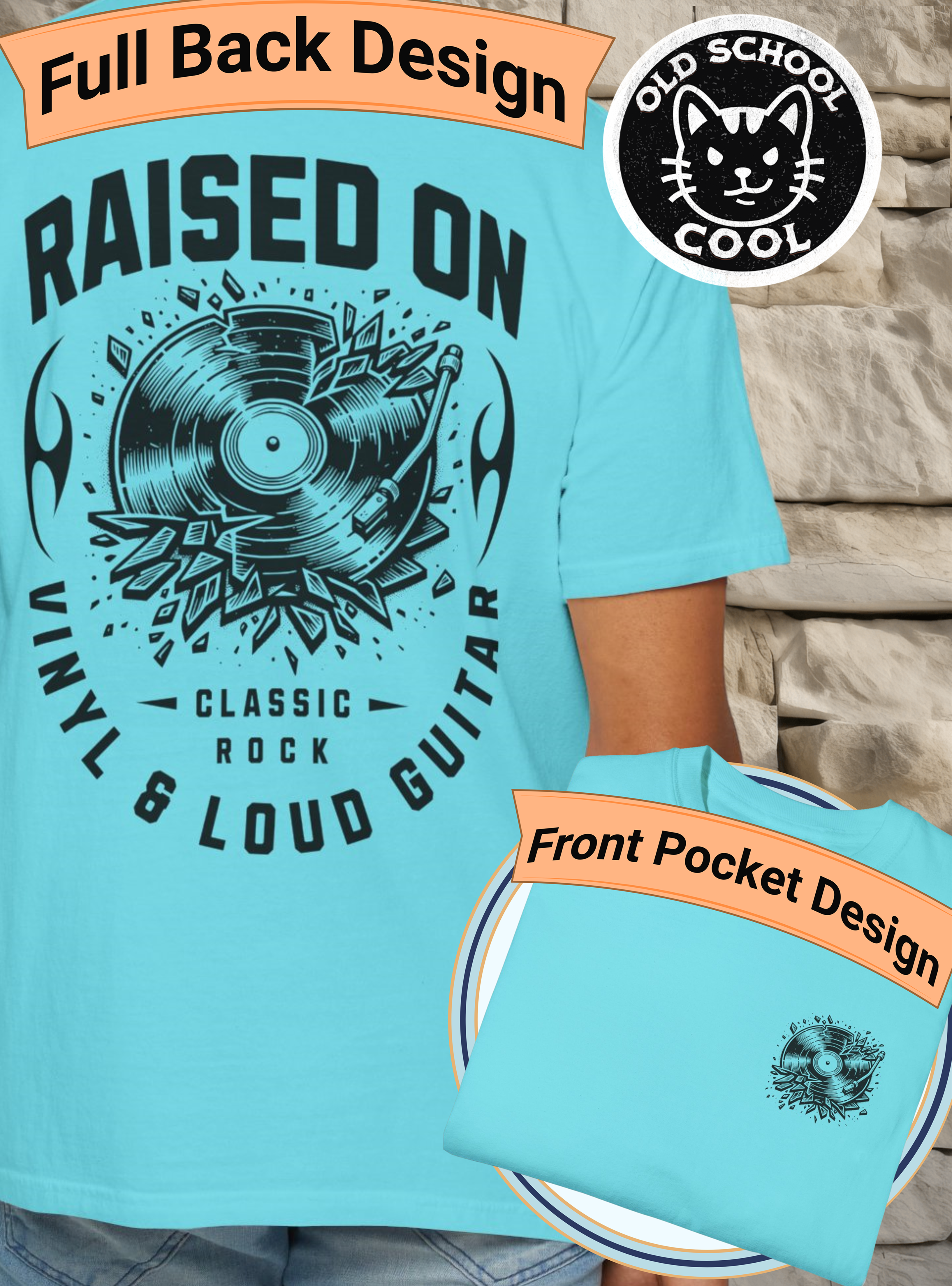 Raised on Vinyl & Loud Guitar Tee– Vintage Front & Back Graphic Shirt ...